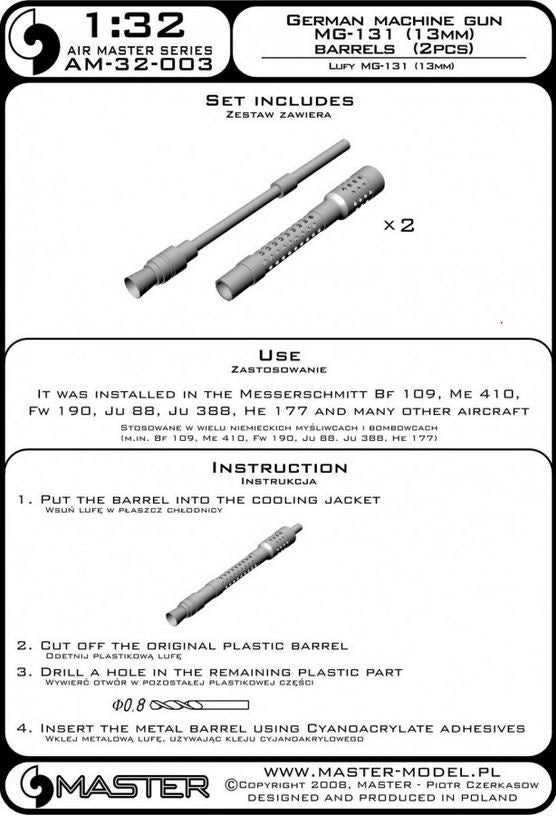 MASTER (1/32) German aircraft machine gun MG-131 barrels (2pcs)