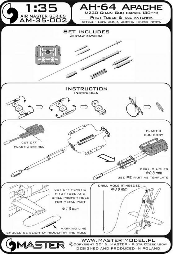 MASTER (1/35) AH-64 Apache - M230 Chain Gun barrel (30mm), Pitot Tubes